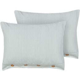 Beliani - Dekokissen 2er Set Mintgrün / Weiß Streifen Muster 40 x 60 cm Rechteckig mit Knöpfen für Wohnzimmer Schlafzimmer Sofa Sessel Bett - Grün