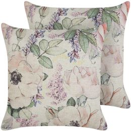 Beliani - Dekokissen 2er Set Violett Blumenmuster 45 x 45 cm Quadratisch Abnehmbarer Bezug für Wohnzimmer Schlafzimmer Sofa Sessel Bett - Bunt