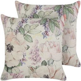 Beliani Dekokissen 2er Set Violett Blumenmuster 45 x 45 cm Quadratisch Abnehmbarer Bezug für Wohnzimmer Schlafzimmer Sofa Sessel Bett