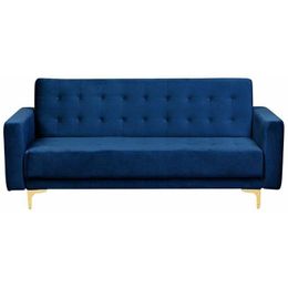 Beliani Sofa Dunkelblau Samtstoff 3-Sitzer Schlaffunktion Klassisch Wohnzimmer - Gold