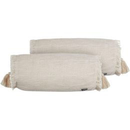 Beliani Dekokissen 2er Set Beige mit Fransen 50 x 20 cm Rechteckig Abnehmbarer Bezug Boho Stil für Wohnzimmer Schlafzimmer Sofa Sessel Bett - Beige