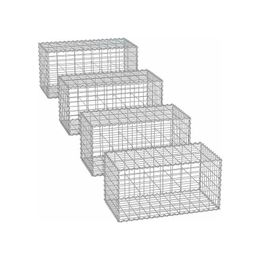 Songmics Gabionenkorb, 100 x 50 x 50 cm, 4er Set, Metall-Steinkorb mit 5 x 10 cm Maschenweite für Mauersteine, verzinkt, Steingabione Mauer, silber GGB455