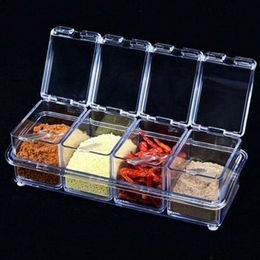 Gewürz-Salz-Aufbewahrungsbox, transparente Acryl-Gewürzgläser, Zucker-Gewürzgläser mit Deckel und Löffel, 4 Stück