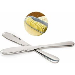 3-in-1-Buttermesser, multifunktionaler Edelstahl-Butterclip und -verteiler mit gezackten Kanten, gequetschten Rillen zum Schneiden von Gemüse, Obst