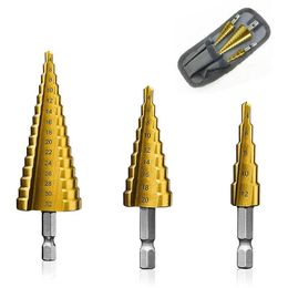 Hiasdfls - 3 Stück Metallbohrer Hss Hex Senker Titan Metall Stufenbohrer Stahl Metall Bit mit automatischem Körner 4–12/4–20/4–32 mm mit