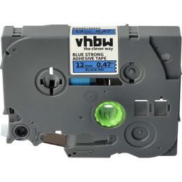 vhbw - 1x Schriftband-Kassette kompatibel mit Brother pt 1280CB, 1280BTS, 1280BT, 1280DT, 1280SP Etiketten-Drucker 12mm Schwarz auf Blau, Extra Stark