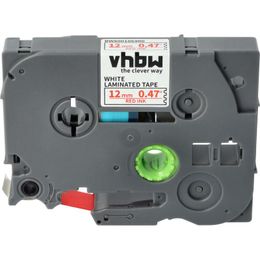 vhbw - 1x Schriftband-Kassette kompatibel mit Brother pt 1280VP, 1280VPS, 1290BT, 1290BT2, 1290DT, 128AF, 1290 Etiketten-Drucker 12mm Rot auf Weiß