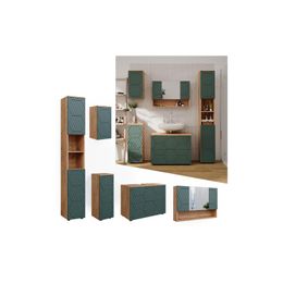 VICCO Badmöbel-Set Irma Eiche Grün 5-teilig Hochschrank Midischrank 81 cm