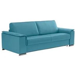 Schlafsofa Egoitaliano "Cecilia, modern & elegant, erstklassiger Sitzkomfort, Dauerschläfer" Sofas Gr. B/H/T: 234 cm x 85 cm x 102 cm, Leder BULL, blau (türkis) inkl. Matratze und hochwertigem Metallbettrahmen, toller Schlafkomfort