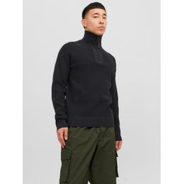 Jack & Jones Stehkragenpullover JACK & JONES "JCOFILO KNIT HALF ZIP SN" Gr. M, schwarz (black) Herren Pullover Rollkragenpullover