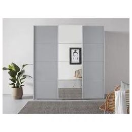 Schwebetürenschrank Rauch "Kleiderschrank Schrank Garderobe TOPSELLER OTELI inkl. Inneneinteilung" Schränke Gr. B/H/T: 203 cm x 210 cm x 62 cm, grau (seidengrau) mit 3 Innenschubladen sowie zusätzlichen Einlegeböden MADE IN GERMANY