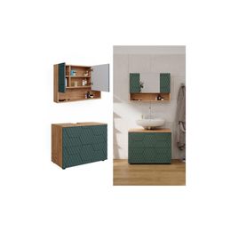 VICCO Badm&ouml;bel-Set Irma Eiche Gr&uuml;n 2-teilig Spiegelschrank Waschbeckenschrank 80 cm