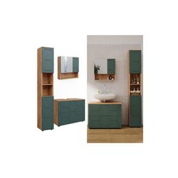 VICCO Badm&ouml;bel-Set Irma Eiche Gr&uuml;n 3-teilig Hochschrank Waschbeckenschrank 80 cm