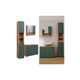 VICCO Badmöbel-Set Irma Eiche Grün 3-teilig Hochschrank Waschbeckenschrank 80 cm