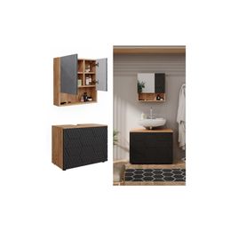 VICCO Badm&ouml;bel-Set Irma Eiche Anthrazit 2-teilig Spiegelschrank Waschbeckenschrank 80 cm