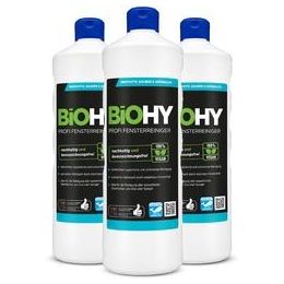 BiOHY Profi Fensterreiniger, Glasreiniger, Fensterputzmittel, Bio-Konzentrat 3er Pack (3 x 1 Liter Flasche)