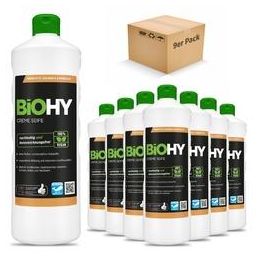 BiOHY Creme Seife, Hautfreundliche Waschlotion, Phosphatfreie Handseife, Rückfettende Seifencreme 9er Pack (9 x 1 Liter Flasche)