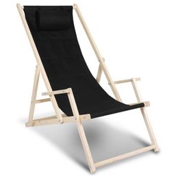 Liegestuhl Schwingliege Klappbar Strandliege Balkonsonnenliege Liege Stuhl Holz schwarz Mit Handläufen - schwarz - Swanew