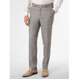 Carl Gross Baukasten-Hose mit Leinen-Anteil Herren Modern Fit kariert, hellgrau