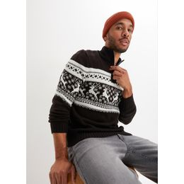 bonprix Norweger-Pullover mit Troyerkragen, schwarz