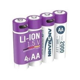 Ansmann Li-Ion Akku Mignon AA Typ 2.000 (min. 1.800 mAh), 4er-Pack wei&szlig;/violett, 4x AA (Mignon), USB-C Ladeport