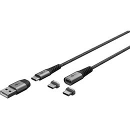 goobay USB-Ladekabel 2in1 USB-C/USB-A auf USB_C Magnetadapter 1m im Textilmantel