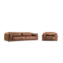 JVmoebel Wohnzimmer-Set Sessel + Sofa in Braun Modern Style Mittelweich Luxuriös Bequem