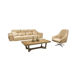 JVmoebel Wohnzimmer-Set Luxus Sofagarnitur Creme Sofa Couch 3+3+1 + Couchtisch 4tlg. Set