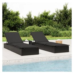 vidaXL Gartenliege Sonnenliege mit Tisch Schwarz Poly Rattan