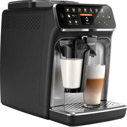 Philips Kaffeevollautomat 4300 Series EP4346/70 LatteGo, 8 Kaffeespezialitäten, 2 Benutzerprofile, silber/mattschwarz, schwarz