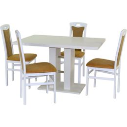 HOFMANN LIVING AND MORE Essgruppe 5tlg. Tischgruppe, (Spar-Set, 5-tlg., 5tlg. Tischgruppe), Stühle montiert, gelb|weiß