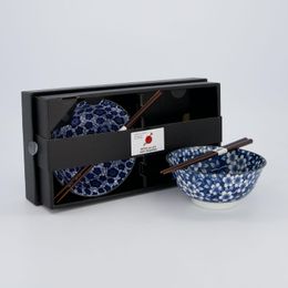TK Maxx 2er-Pack blaue japanische Schüsseln mit Essstäbchen 15cm