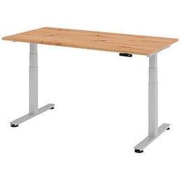 Hammerbacher XDSM16 elektrisch höhenverstellbarer Schreibtisch asteiche rechteckig, T-Fuß-Gestell silber 160,0 x 80,0 cm