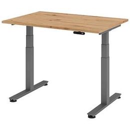 Hammerbacher XDSM12 elektrisch höhenverstellbarer Schreibtisch asteiche rechteckig, T-Fuß-Gestell grau 120,0 x 80,0 cm