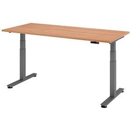 Hammerbacher XDSM19 elektrisch höhenverstellbarer Schreibtisch nussbaum rechteckig, T-Fuß-Gestell grau 180,0 x 80,0 cm