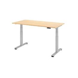 Hammerbacher XDSM16 elektrisch höhenverstellbarer Schreibtisch ahorn rechteckig, T-Fuß-Gestell silber 160,0 x 80,0 cm