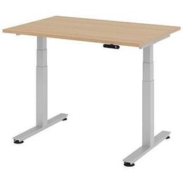 Hammerbacher XDSM12 elektrisch höhenverstellbarer Schreibtisch eiche rechteckig, T-Fuß-Gestell silber 120,0 x 80,0 cm