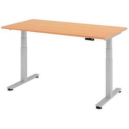 Hammerbacher XDSM16 elektrisch höhenverstellbarer Schreibtisch buche rechteckig, T-Fuß-Gestell silber 160,0 x 80,0 cm