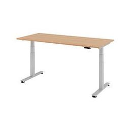 Hammerbacher VXDSM19 elektrisch höhenverstellbarer Schreibtisch eiche rechteckig, T-Fuß-Gestell silber 180,0 x 80,0 cm