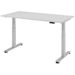 Hammerbacher XDSM16 elektrisch höhenverstellbarer Schreibtisch lichtgrau rechteckig, T-Fuß-Gestell silber 160,0 x 80,0 cm