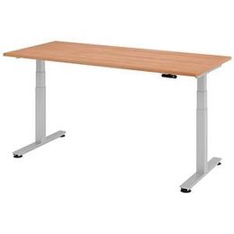 Hammerbacher XDSM19 elektrisch höhenverstellbarer Schreibtisch nussbaum rechteckig, T-Fuß-Gestell silber 180,0 x 80,0 cm