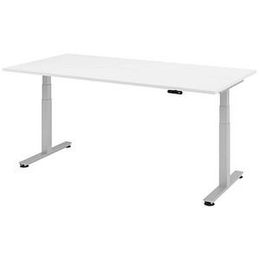 Hammerbacher XDSM2E elektrisch höhenverstellbarer Schreibtisch weiß rechteckig, T-Fuß-Gestell silber 200,0 x 100,0 cm