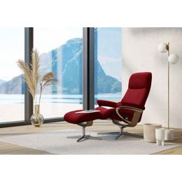 stressless® Relaxsessel View (Set, Relaxsessel mit Hocker), mit Hocker, mit Cross Base, Größe S, M & L, Holzakzent Eiche, rot