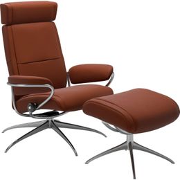 stressless® Relaxsessel Paris (Set, Relaxsessel mit Hocker), mit Hocker, Low Back mit Kopfstütze, mit Star Base, Gestell Chrom, braun