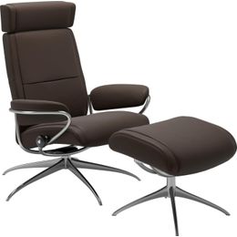 stressless® Relaxsessel Paris (Set, Relaxsessel mit Hocker), mit Hocker, Low Back mit Kopfstütze, mit Star Base, Gestell Chrom, braun