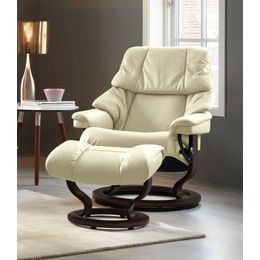 stressless® Relaxsessel Reno (Set, Relaxsessel mit Hocker), mit Hocker, mit Classic Base, Größe S, M & L, Gestell Braun, beige