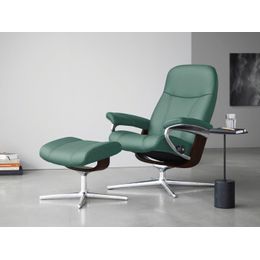 stressless® Relaxsessel Consul (Set, Relaxsessel mit Hocker), mit Hocker, mit Cross Base, Größe S, M & L, Holzakzent Braun, grün