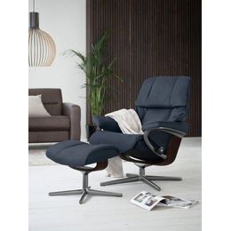 stressless® Relaxsessel Reno (Set, Relaxsessel mit Hocker), mit Hocker, mit Cross Base, Größe S, M & L, Holzakzent Braun, blau