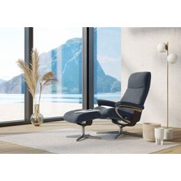 stressless® Relaxsessel View (Set, Relaxsessel mit Hocker), mit Hocker, mit Cross Base, Größe S, M & L, Holzakzent Wenge, blau