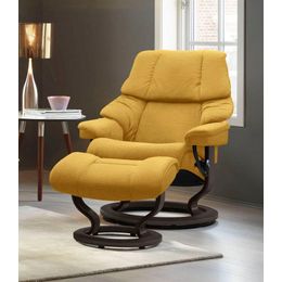 stressless® Relaxsessel Reno (Set, Relaxsessel mit Hocker), mit Hocker, mit Classic Base, Größe S, M & L, Gestell Wenge, gelb